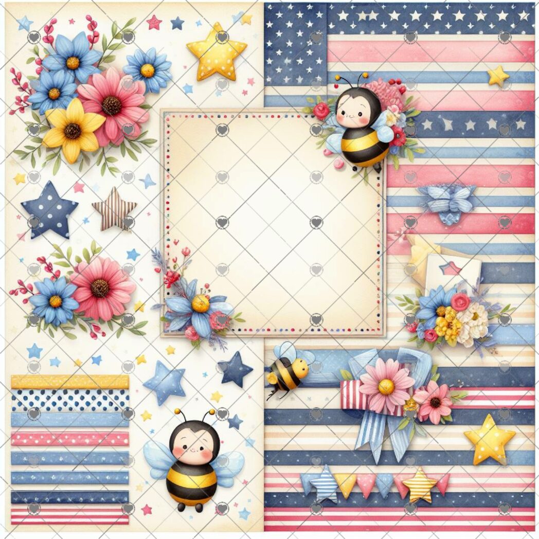 Digital Scrapbook Paper | Patriotic Theme | Summer Scrapbooking