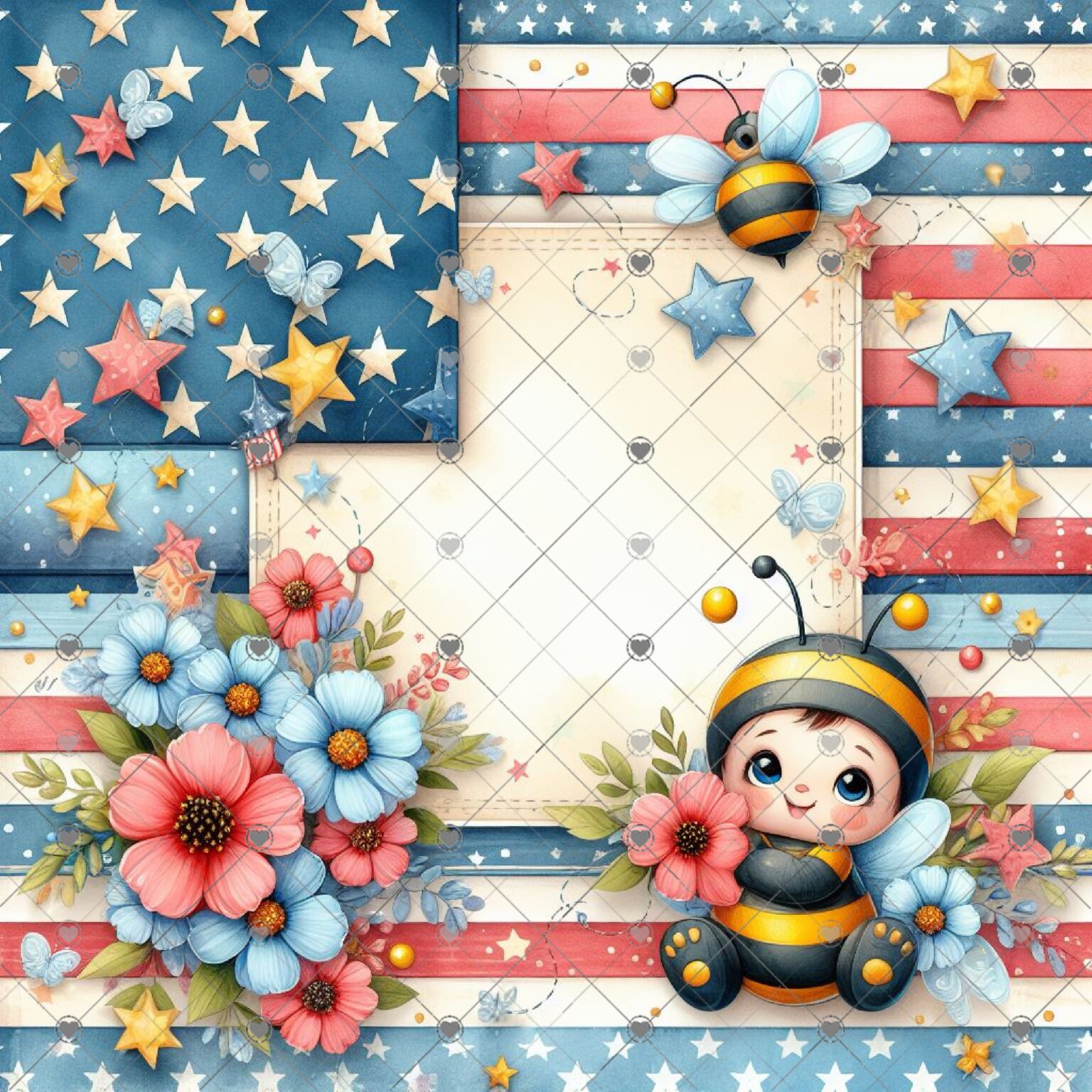 Digital Scrapbook Paper | Patriotic Theme | Summer Scrapbooking